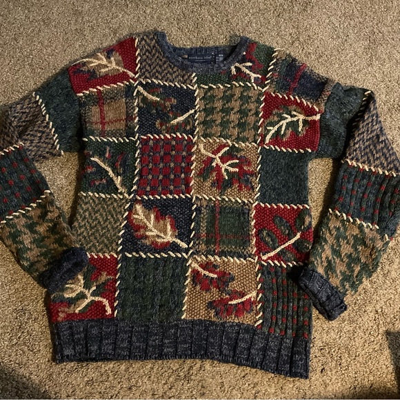 Vintage | Sweaters | Vintage Colorblock Fall Leaves Sweater M | Poshmark